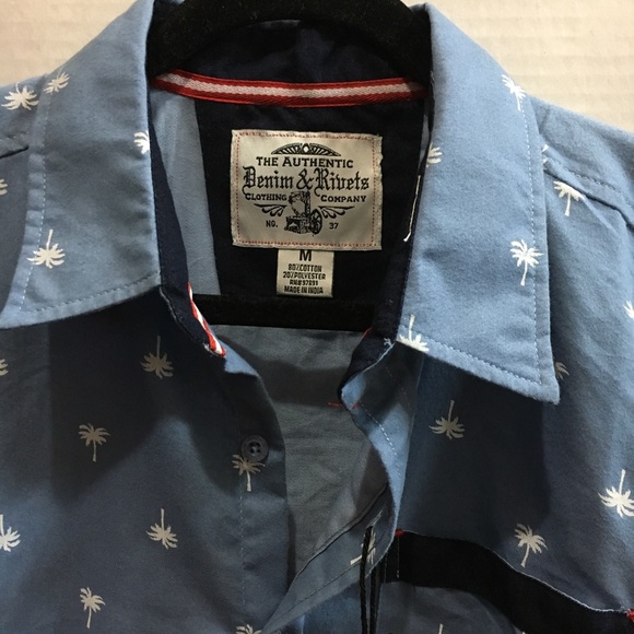 Shirts | Mens Denim Rivets Palm Tree Print Button Down | Poshmark